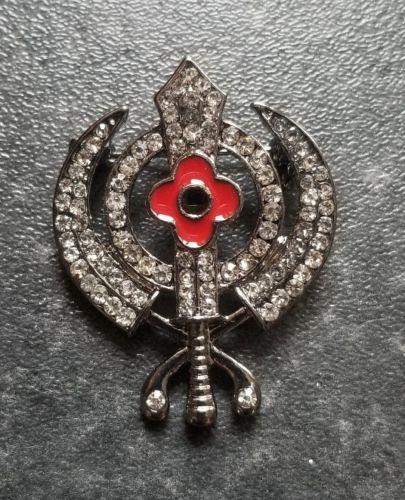 Stunning Diamonte Black Gun Metal SIKH Khanda Poppy Rememberance Day B ...