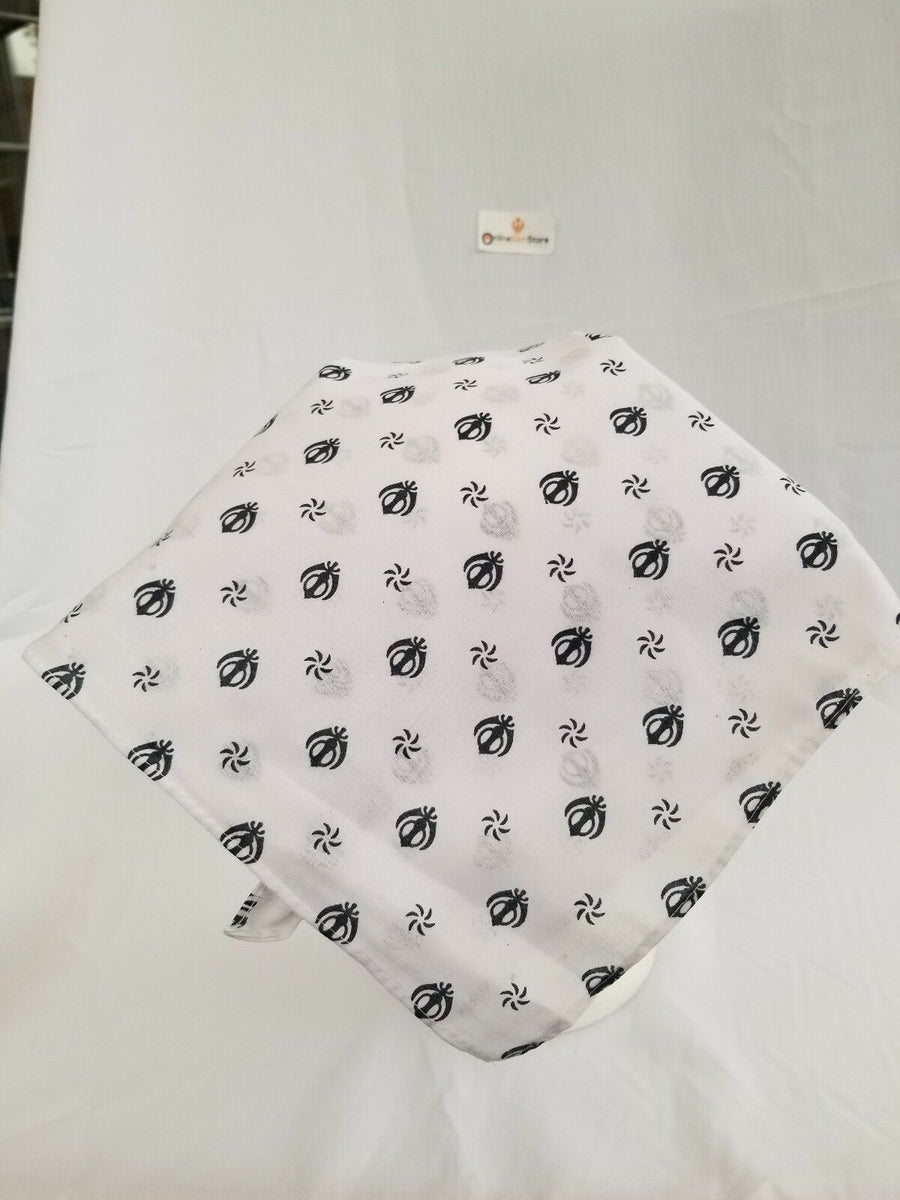Sikh Punjabi White Khalsa Black Khanda bandana Head Wrap Gear Rumal Ha ...