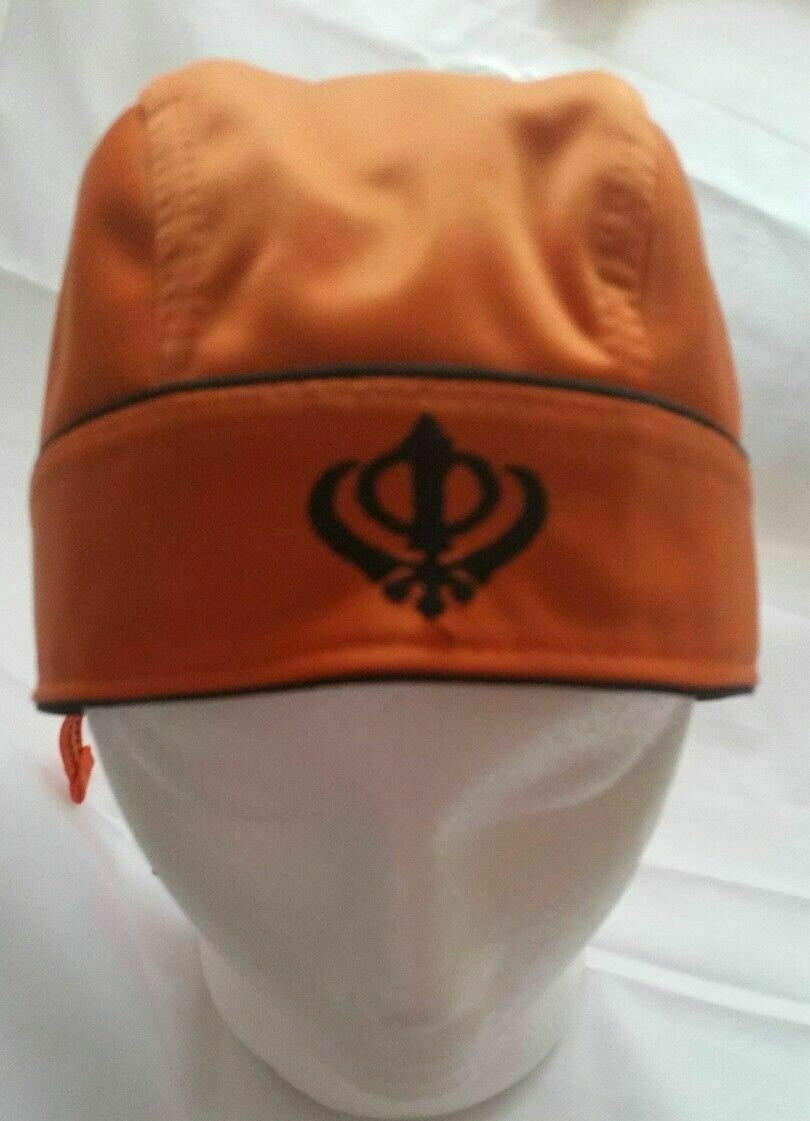Sikh punjabi turban patka pathka khanda bandana head wrap orange colou ...