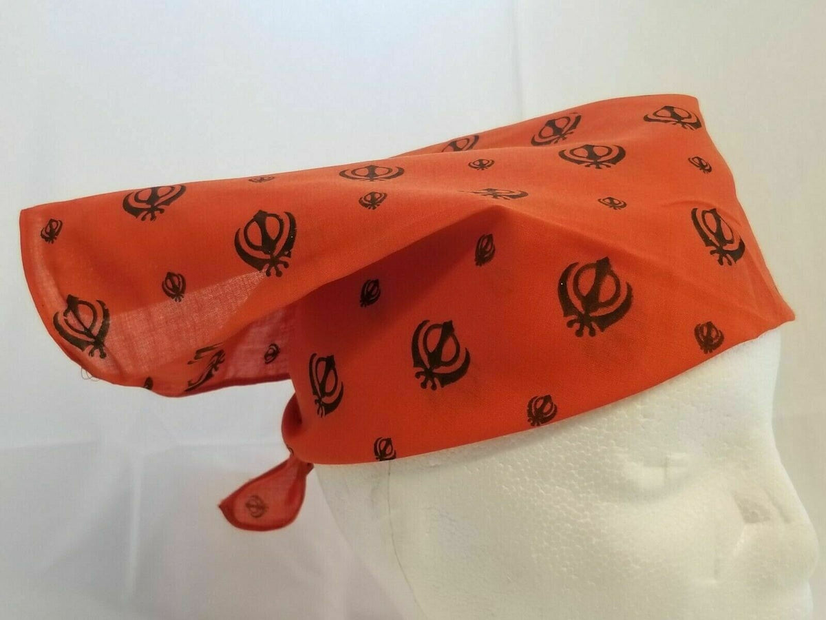 Sikh khanda bandana rumal punjabi singh kaur orange khalsa head wrap g ...