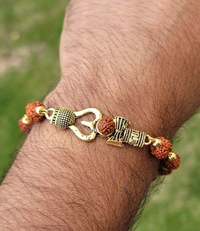 Om trishul rudraksh mala natural beads evil eye protection lucky brace ...