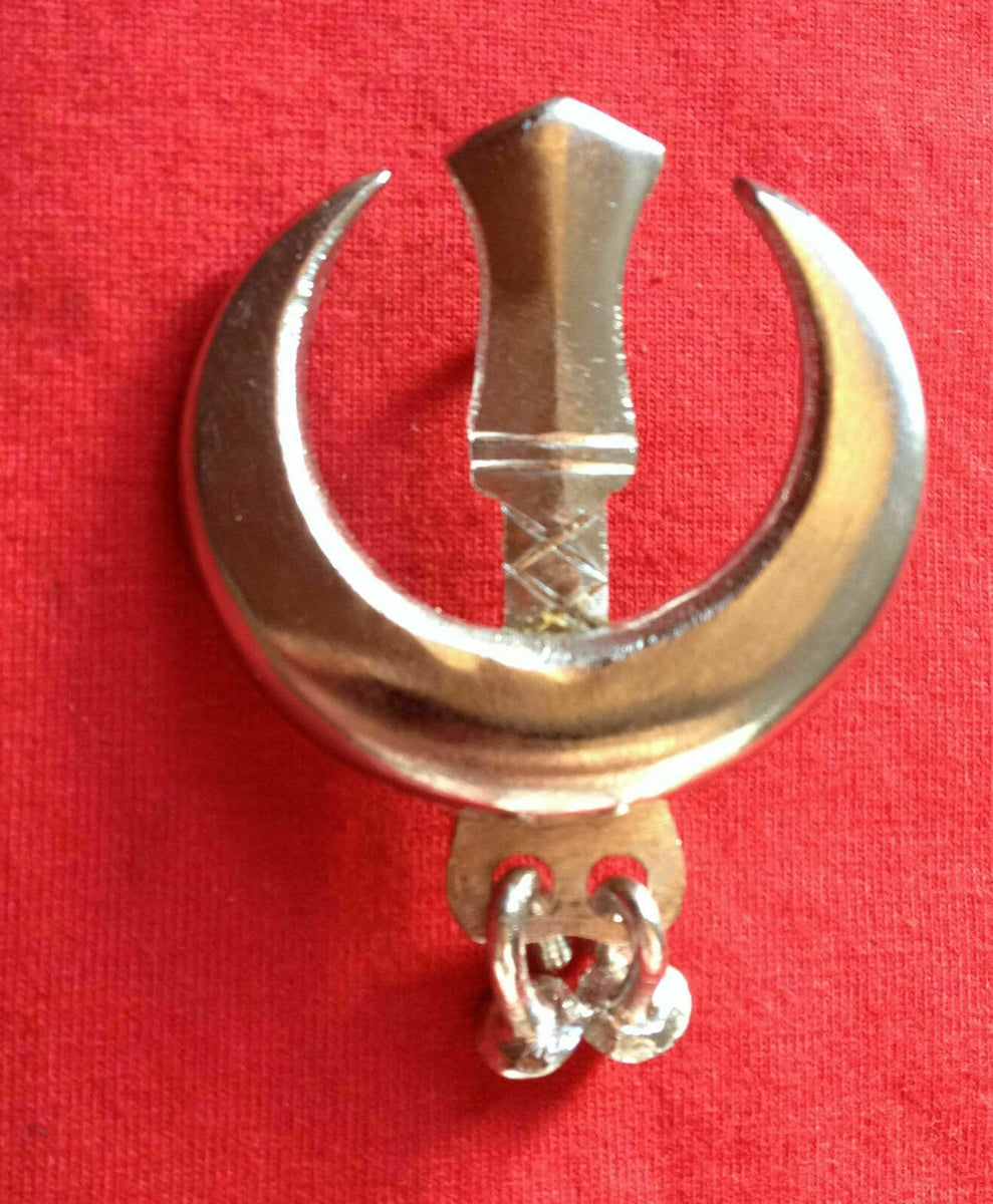 Sarbloh chand tora hand made punjabi sikh singh kaur khanda pin brooch ...