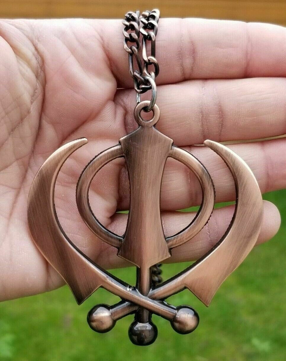 Punjabi sikh large copper colour singh kaur khanda car rear mirror pen ...