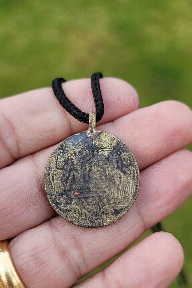 Hindu Hanuman Ram Darbar Token Coin Ram Raj pendant Locket in black th ...