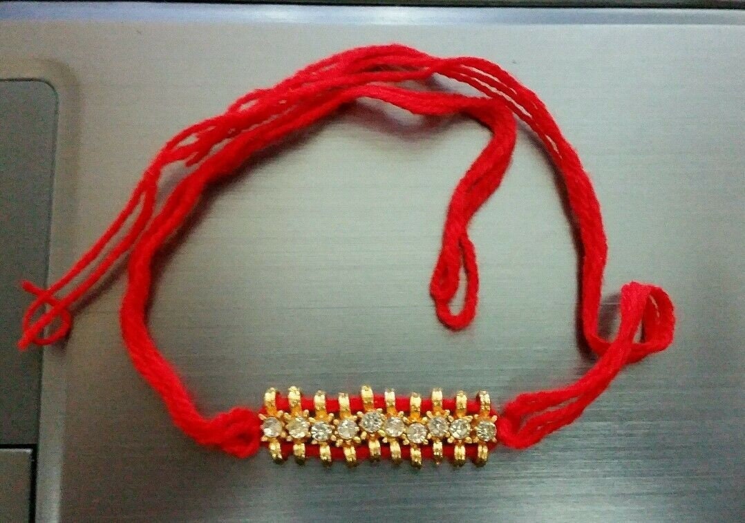 Lucky hindu red thread stunning rhinestones bracelet talisman protecti ...