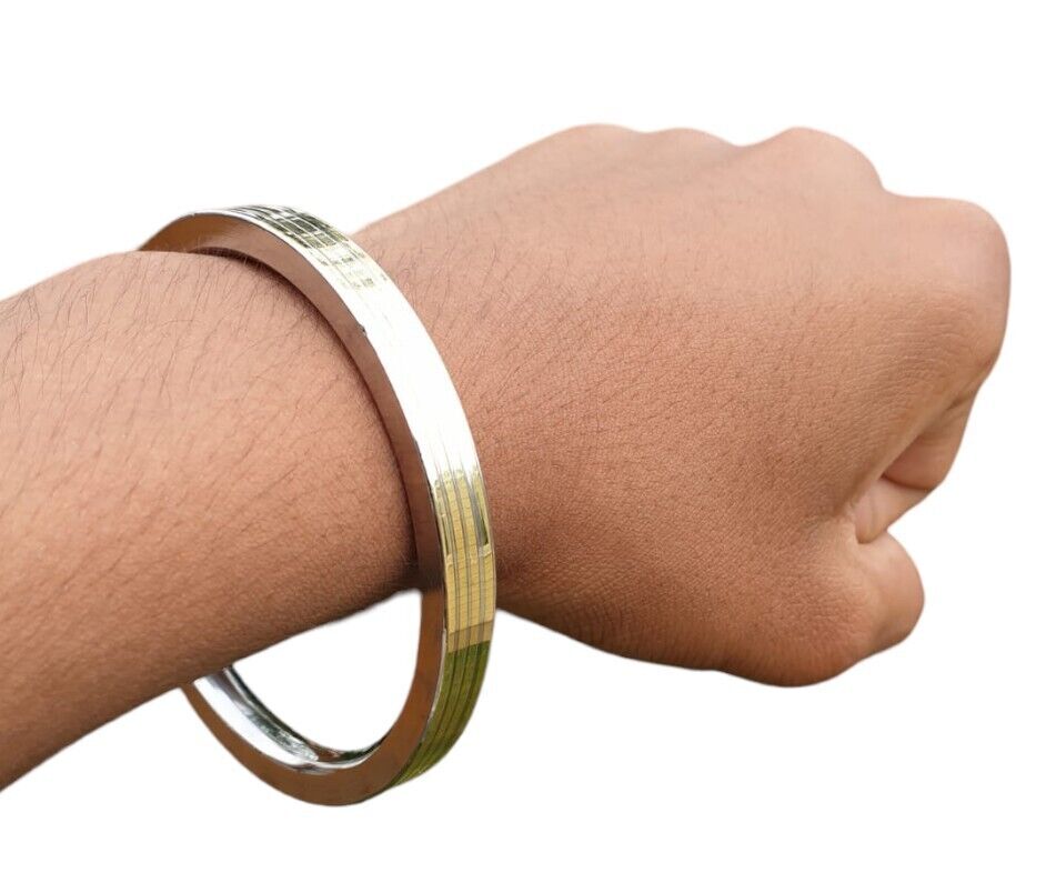 Sikh kara Stainless Steel Flat Smooth 4 Brass Lines Kada Singh Kaur Ba ...