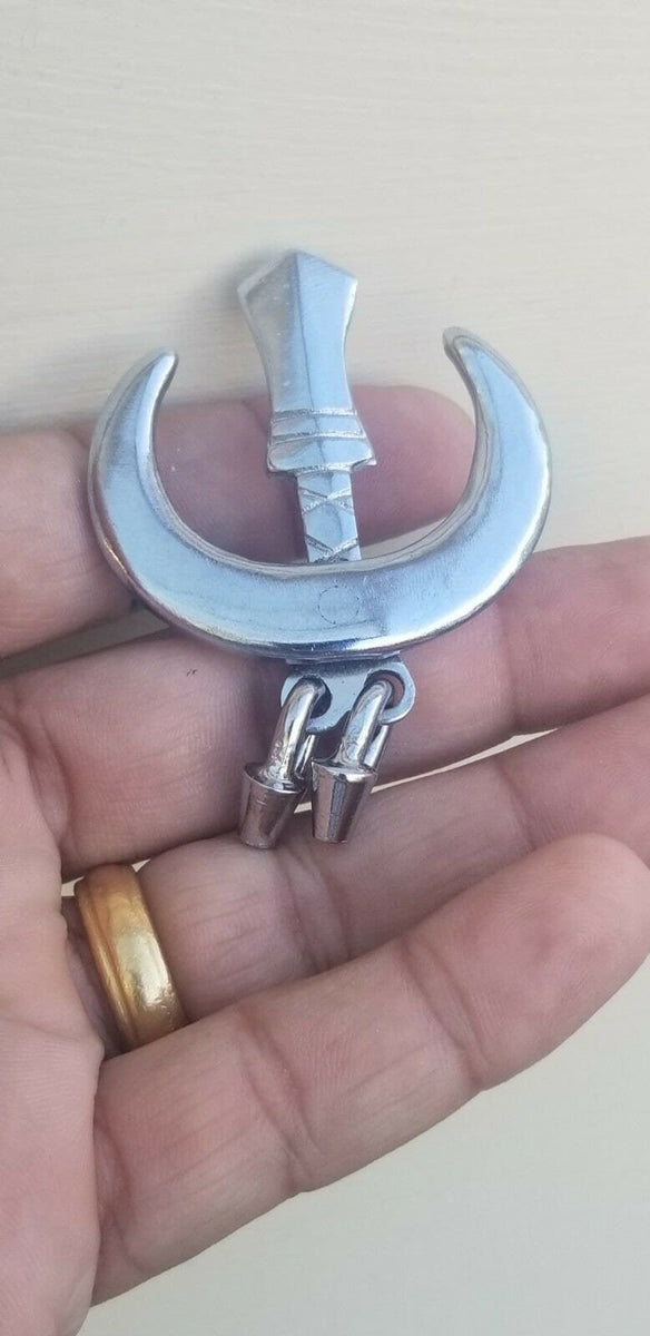 Sarbloh chand tora hand made punjabi sikh singh kaur khanda pin brooch ...