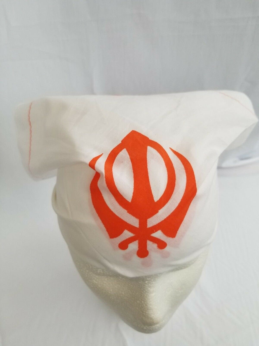 Sikh hindu kaur singh orange khanda bandana head wrap gear rumal handk ...