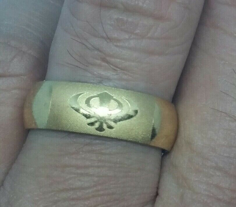 Beautiful gold plated laser engraved khanda ring hindu sikh punjabi ch ...
