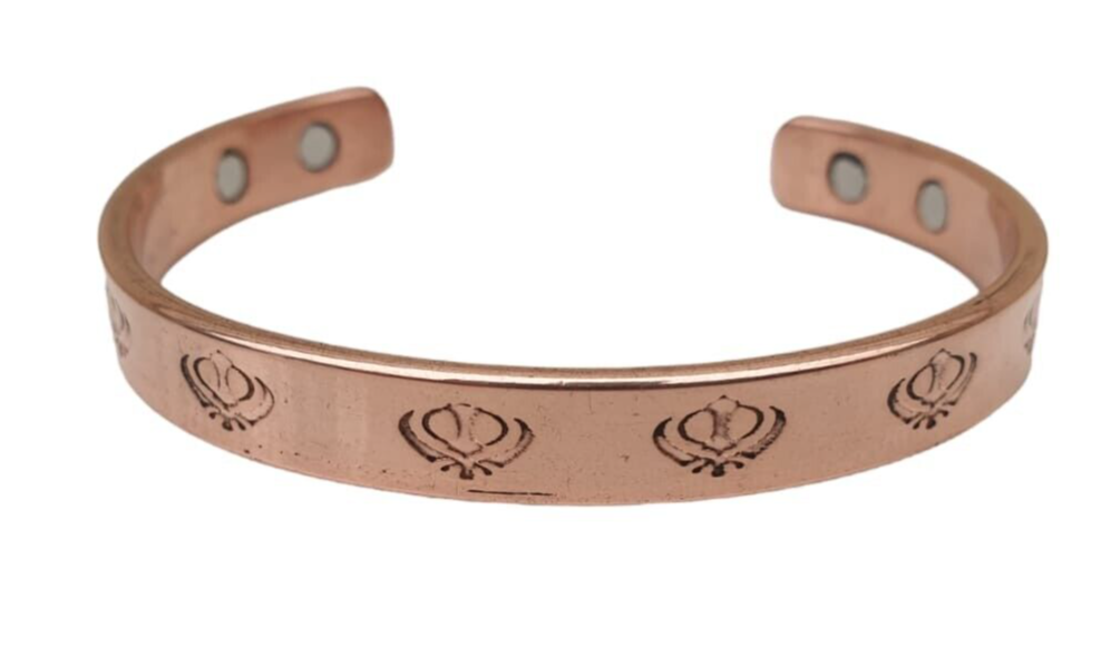 Magnet Copper Kara Khanda Engraved Sikh Kada Adjustable Bangle Hindu T ...