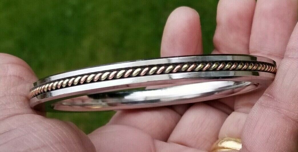 Stainless steel kara sikh twisted copper brass flat kada singh kaur ba ...
