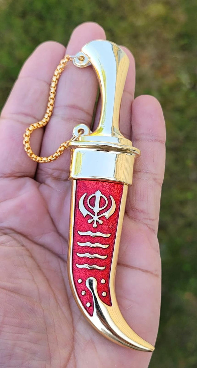 Stainless steel sikh Kirpan Siri Sahib taksali Singh Gold Red Khanda e ...