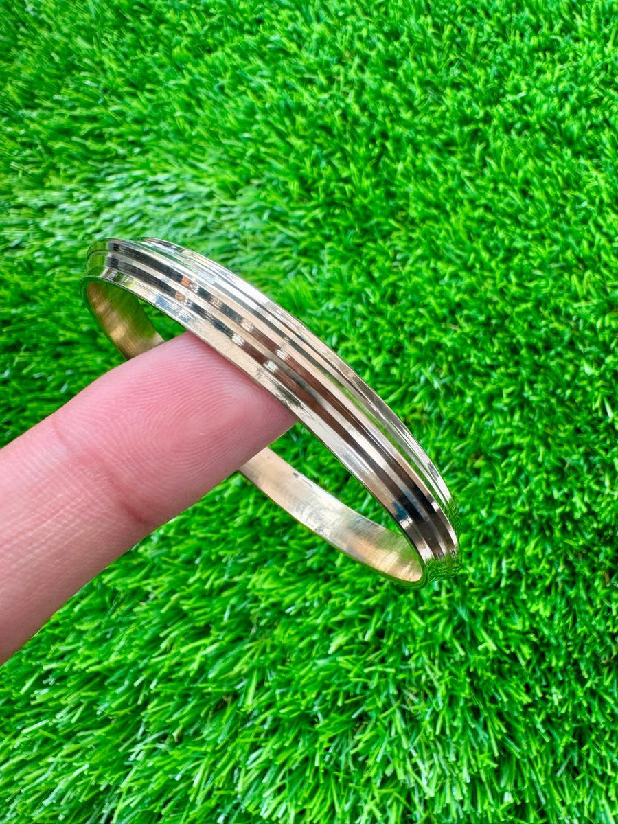 Sikh Brass Kara Collar Edged Lines Singh Kada 22ct Gold Look Hindu Ban ...