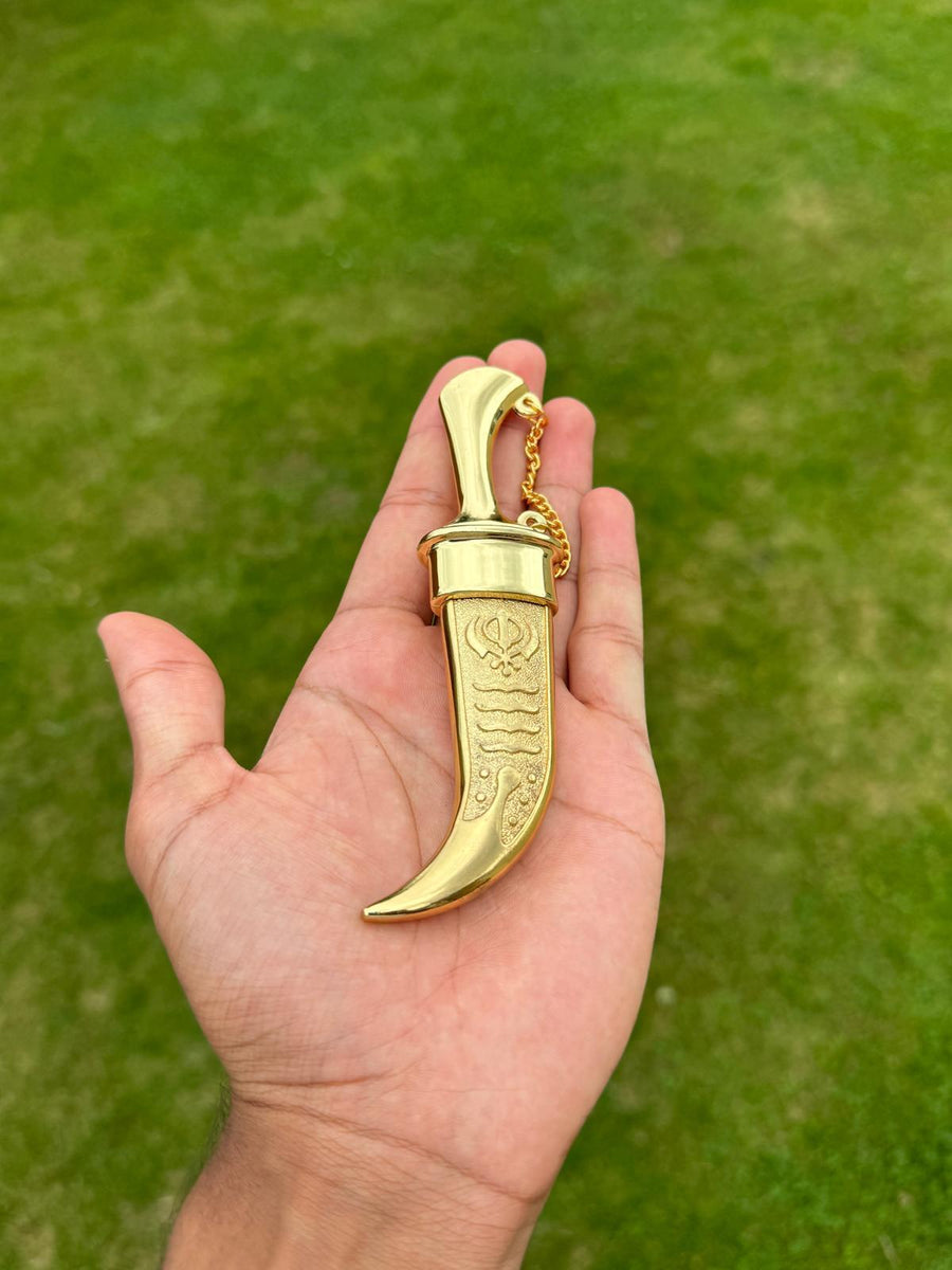 Stainless Steel Kirpan Sikh Siri Sahib Taksali Singh Gold Khanda Engra ...