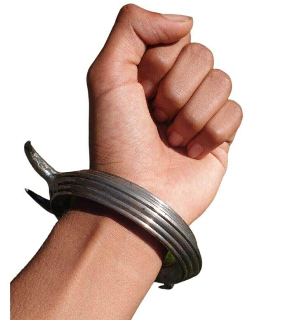Sarbloh Kara Iron Sikh Warrior Spikes Kada Sher Panja Bangle Singh Kau ...