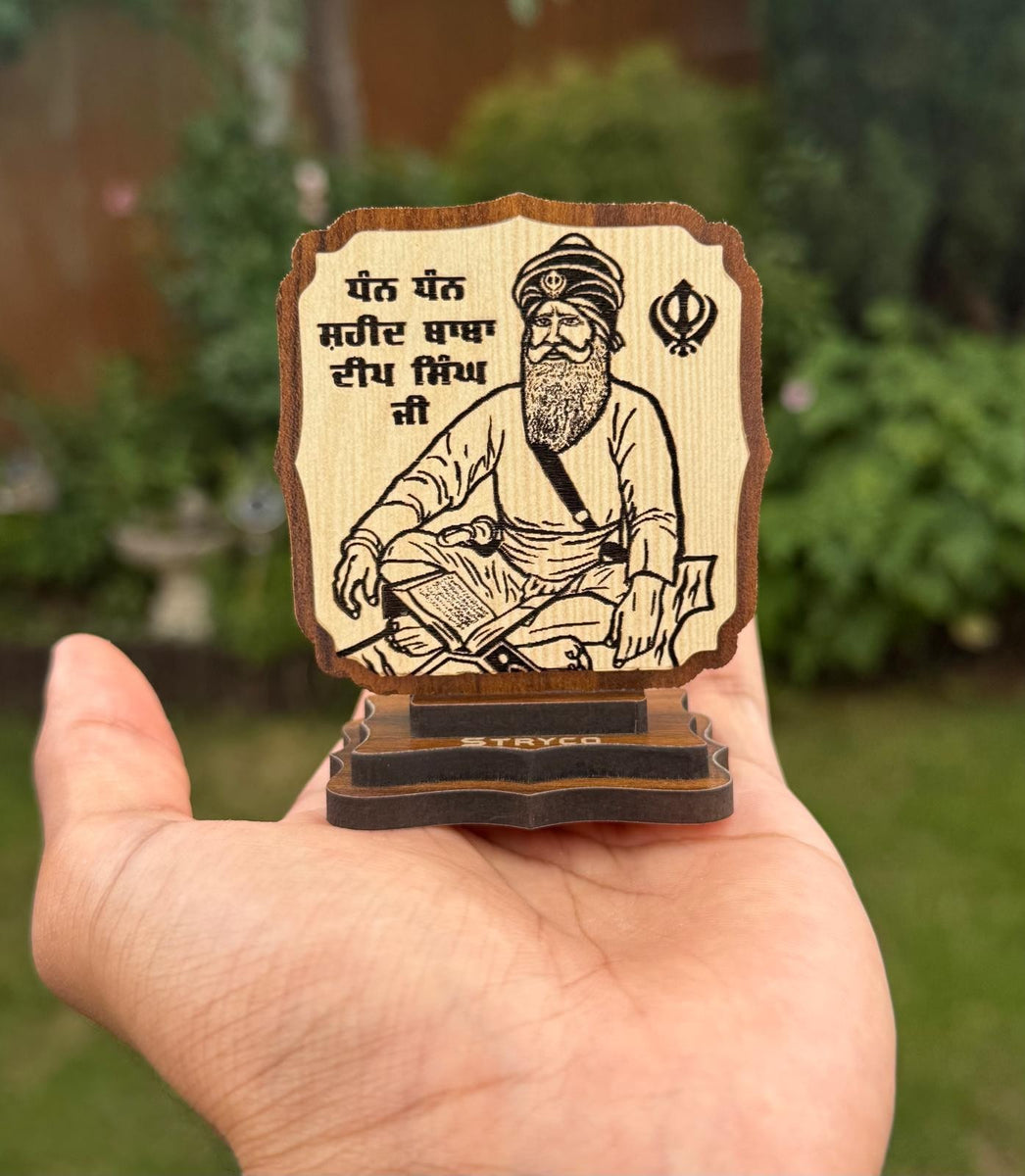 Wooden Car Stand Sikh Gurus Baba Deep Singh Ji Desktop Decor Display K ...