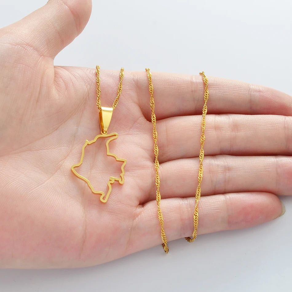 Anniyo 3.1cm Outline Colombia Map Pendant Necklace Silver Color/Gold C ...