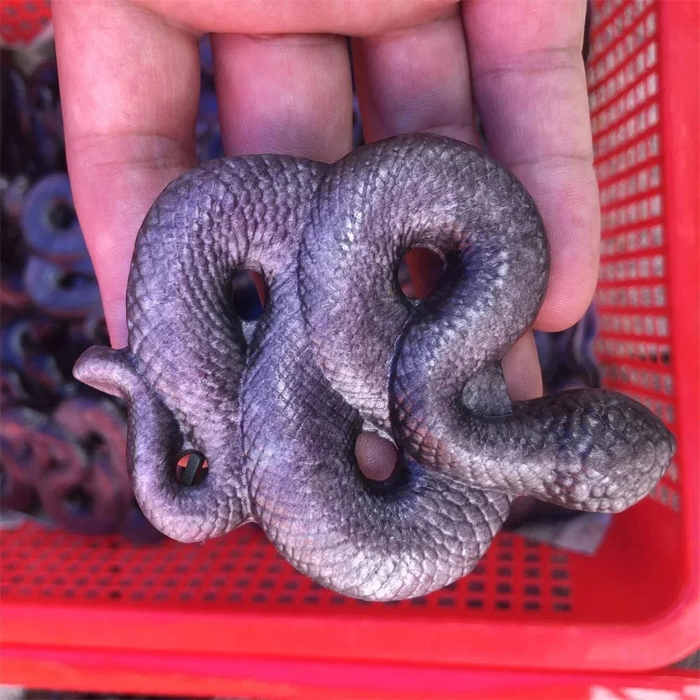 Natural Crystal Hand-Carved Gold Silver Obsidian Snake Healing Crystal ...