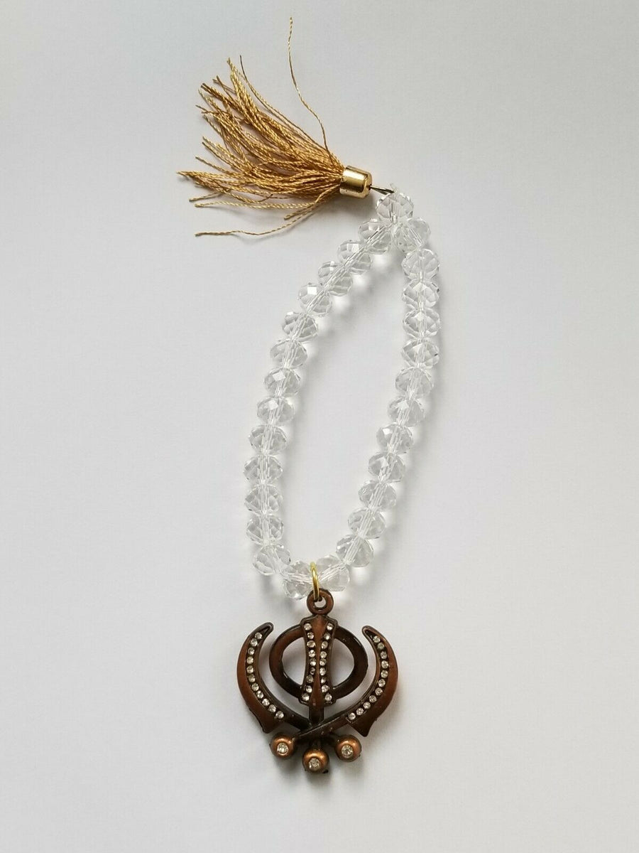 Punjabi Sikh Glass Beads Mala Khanda Stunning Pendant Evil Protection ...